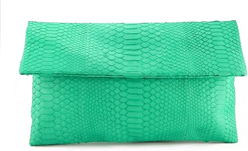 Genuine Aquamarine Green Python Leather Classic Foldover Clutch Bag ...