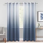 Amazon.com: DWCN Blue Linen Ombre Sheer Curtains - Semi Voile Gradient Grommet Top Curtains for ...