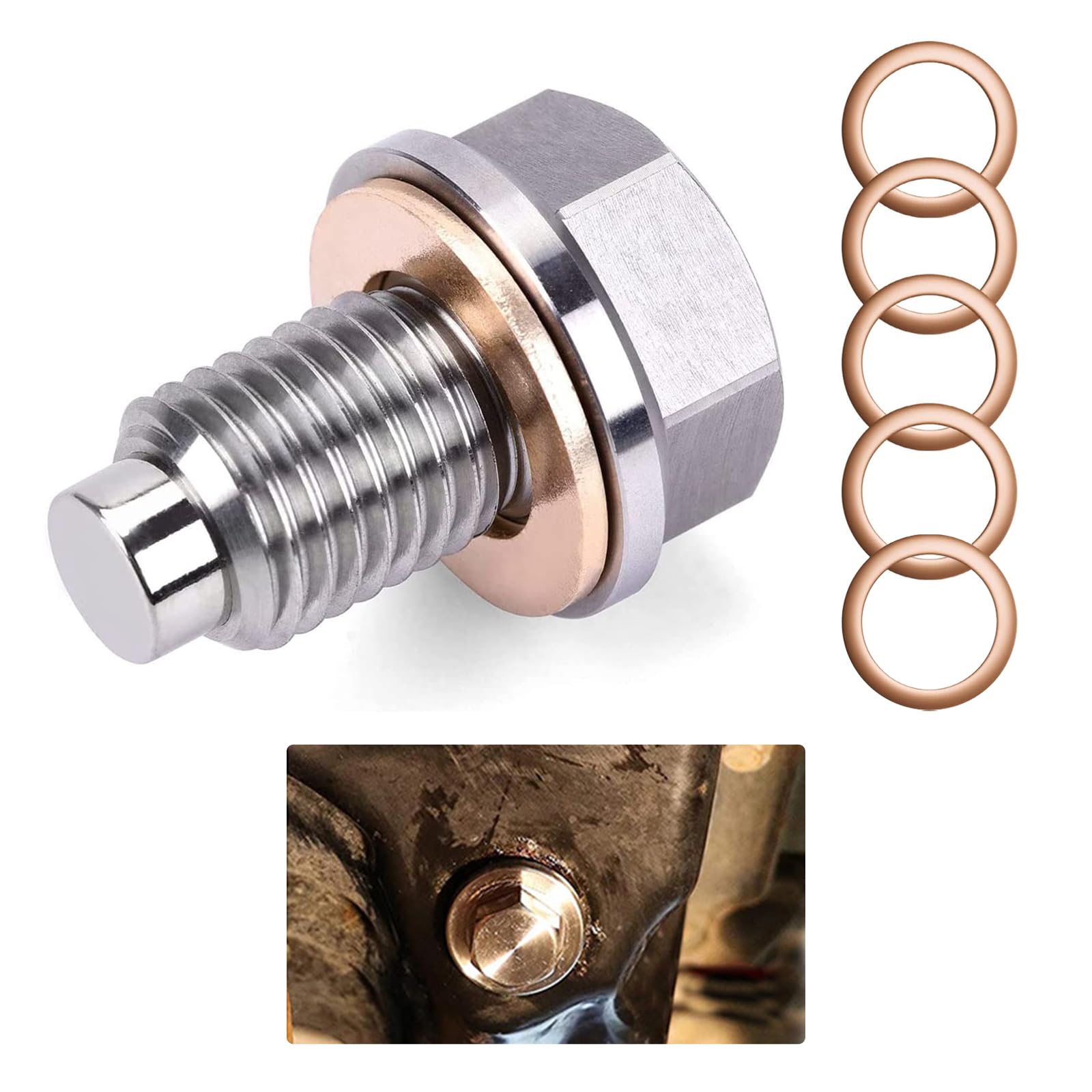 Kewucn Magnetic Oil Drain Plug, M14×1.5 Stainless Steel Oil Drain Plug ...