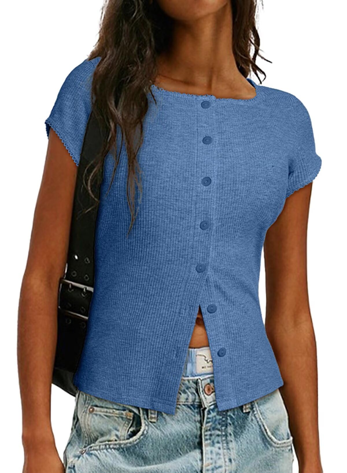 Sidefeel Women's Going Out Tops Summer Short Sleeve Cardigans Button ...