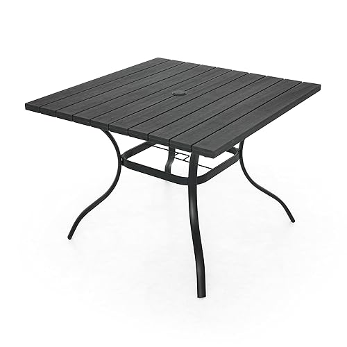 Nixtopia 37" Plastic Top 4 Person Square Patio Dining Table 3ft with Metal Steel Leg, Three ...