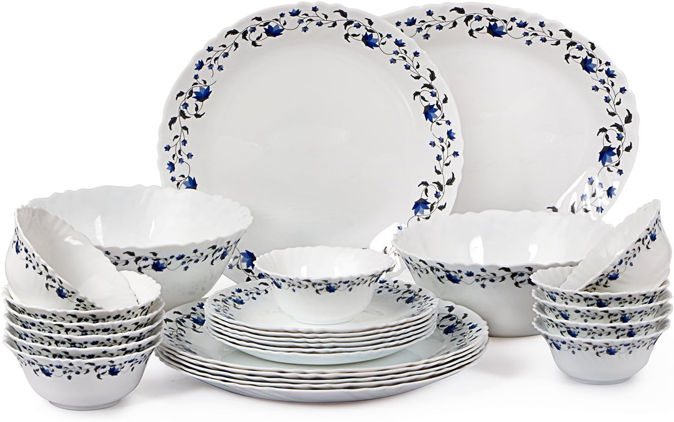 Buy Cello Imperial Vinea Opalware Dinner Set, 11 inch Full Plate, 27 Pieces, White Online at Low ...