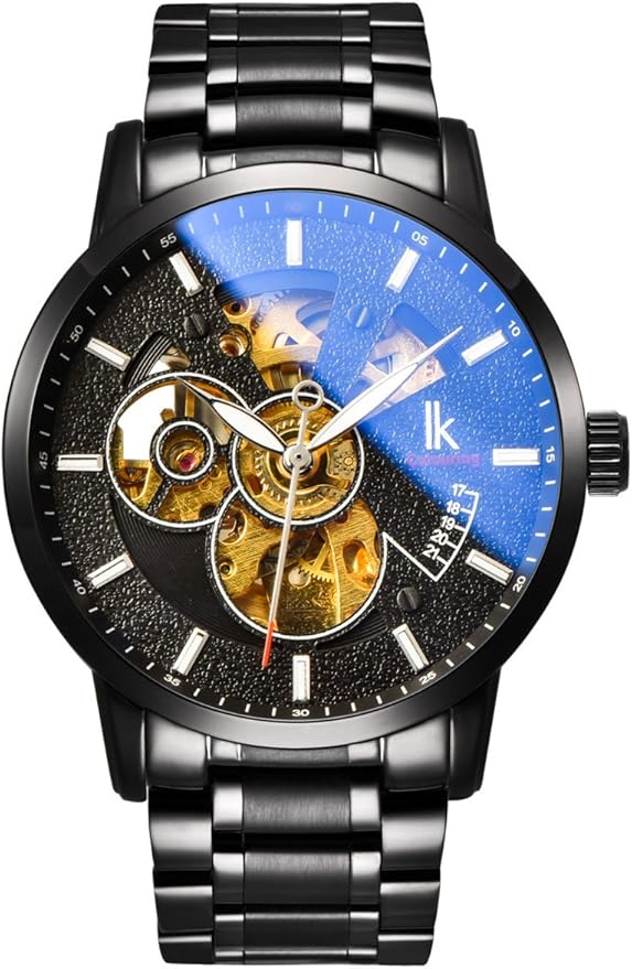 Alienwork Herren Damen mechanische Automatik-Uhr schwarz mit Edelstahl ...