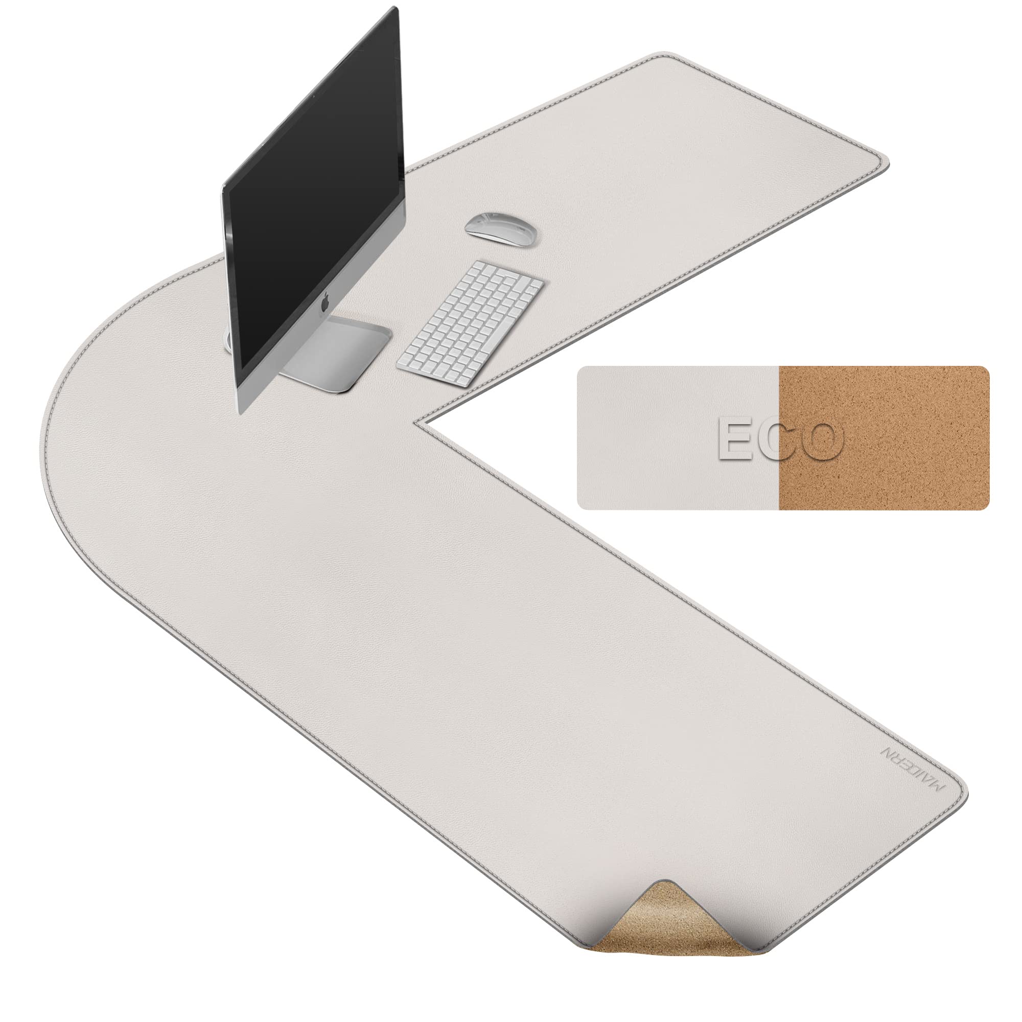 MAIDERN 51 Inch L Shaped Corner Desk Mat, Cork & Leather Reversible ...