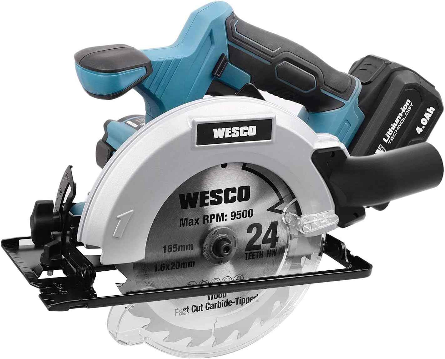 WESCO Cordless Circular Saw 18V with 4.0Ah Battery, 2pcs 165 x 20mm ...