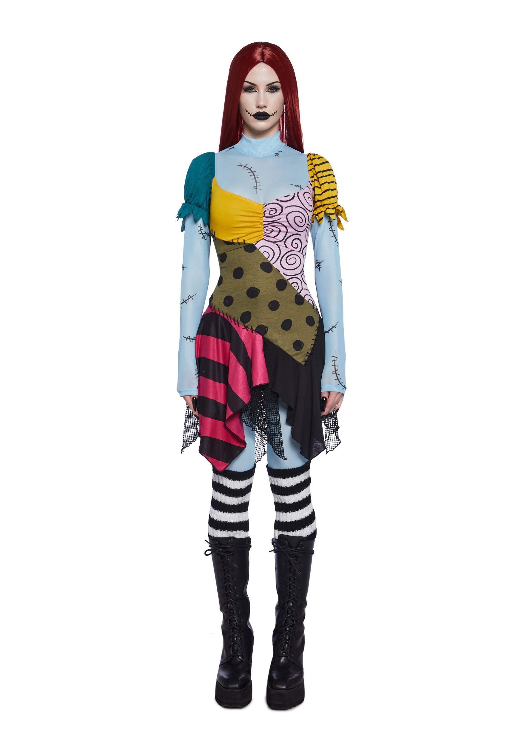 Dolls Kill Nightmare Sally Rag Doll Costume – Halloween Colorblock ...