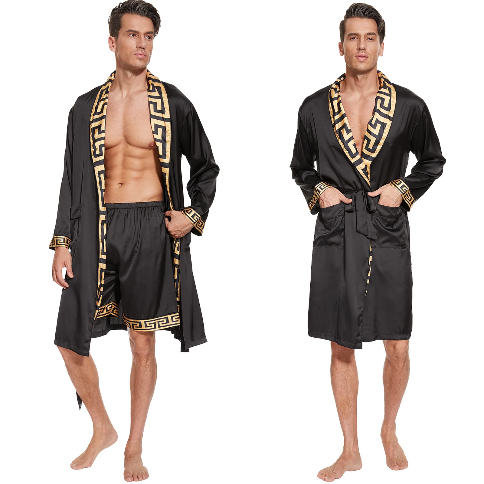 N&D Eyong Men's Luxurious Silk Bathrobes Long Sleeve Satin Kimono Robe ...