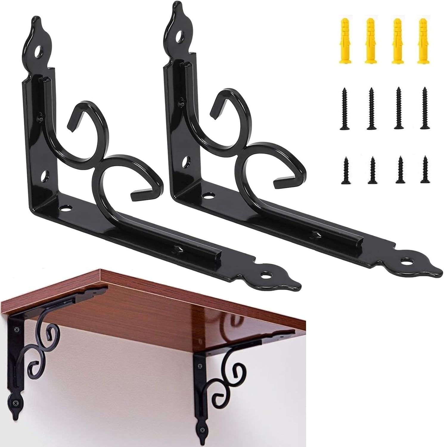 Sandiyago 2 Pack Decorative Shelf Brackets, Wall Mounted Floating Shelf ...
