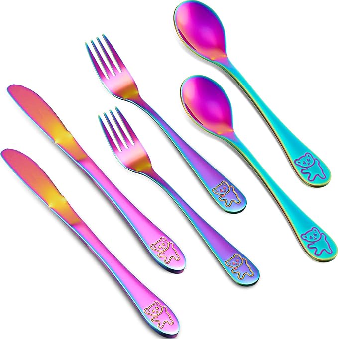 Amazon.com: 6 Pieces Rainbow Cutlery Kids Stainless Steel Rainbow ...
