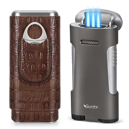 Scotte Cigar Case for 3-4 Cigars/Cigar Torch Lighter with Cigar Holder ...
