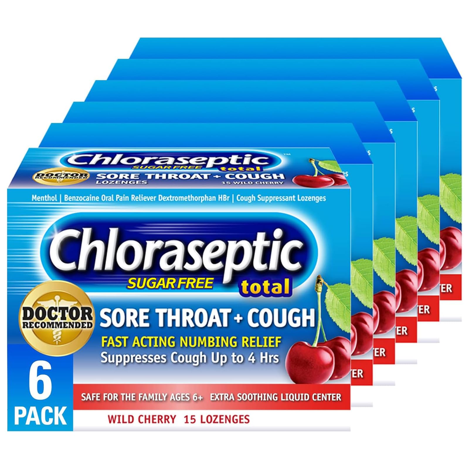 Chloraseptic Total Sore Throat + Cough Lozenges, Sugar-Free Wild Cherry ...