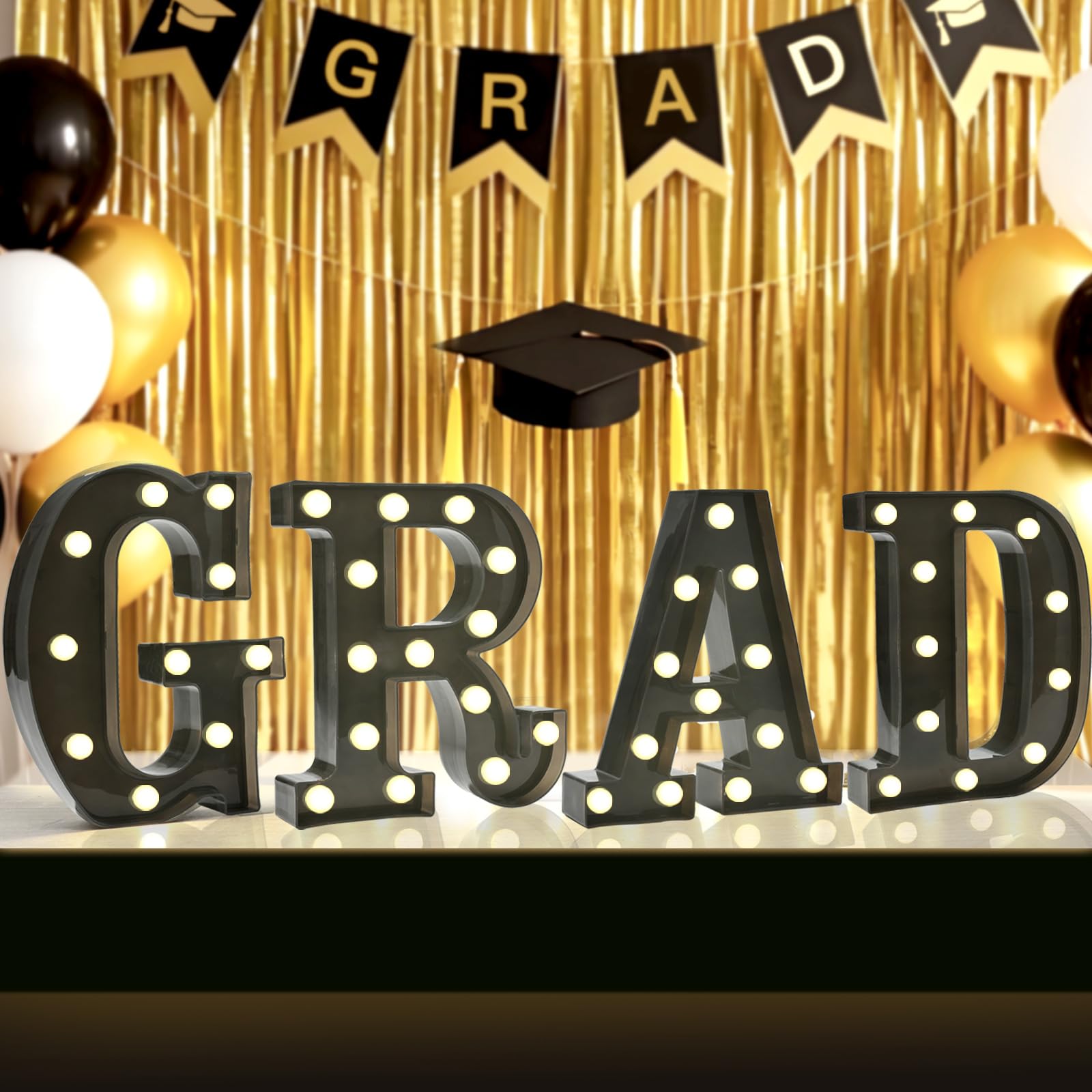 Graduation Decorations 2025, 4 LED Light Up Letters GRAD Sign for Class ...