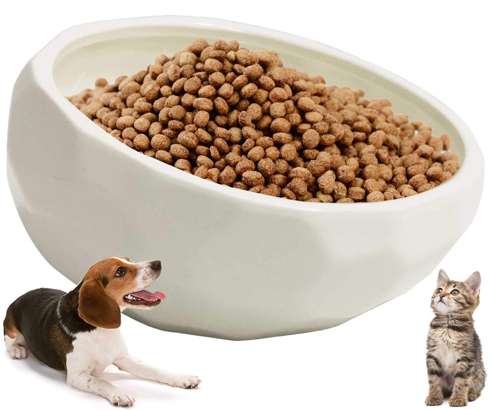 kathson Slanted Ceramic Dog Bowl Tilted 15° Cat Food Water Bowls Dish ...