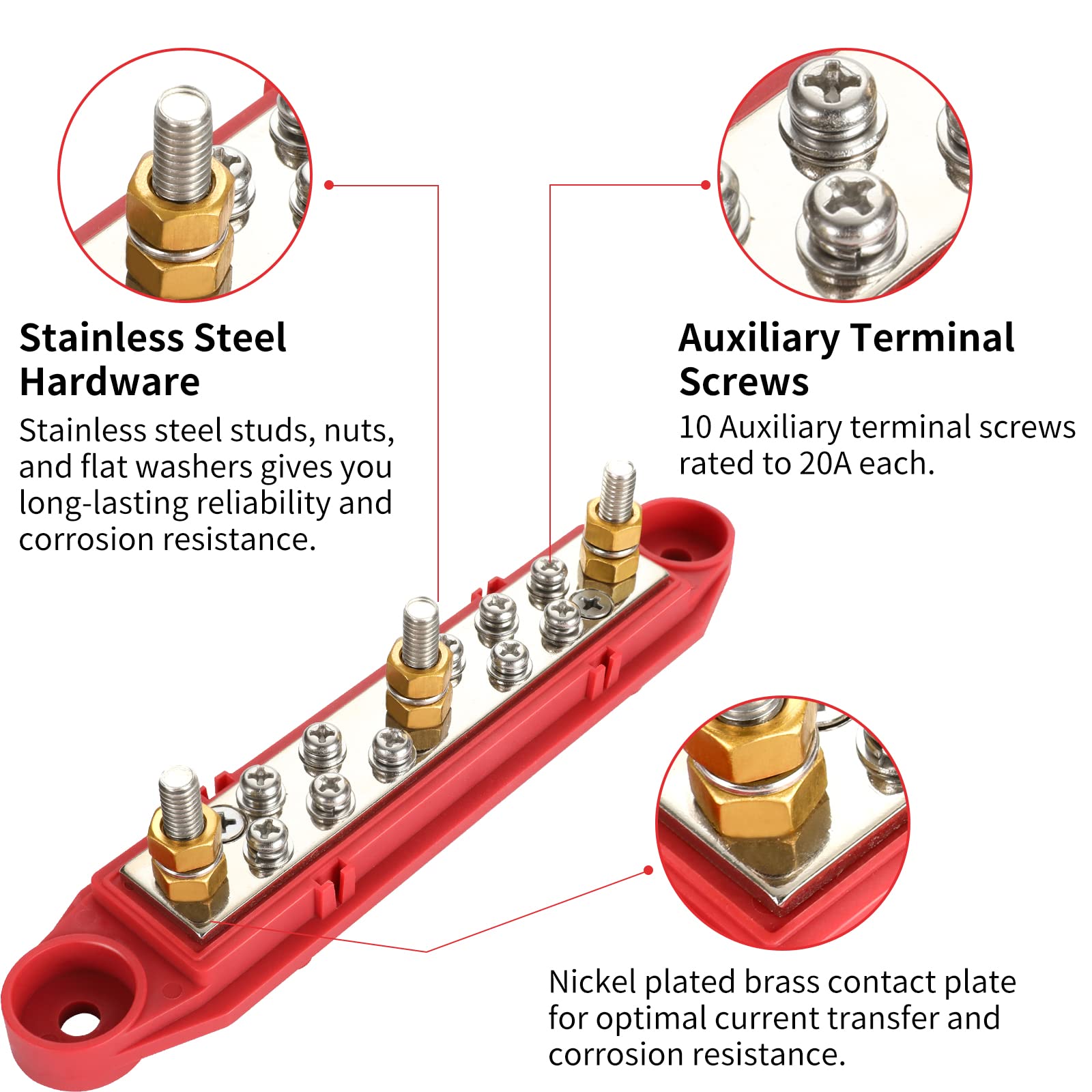 Mua Bus Bar 1/4” Post, Huazu 3 Stud Power Distribution Block 10x#8 ...