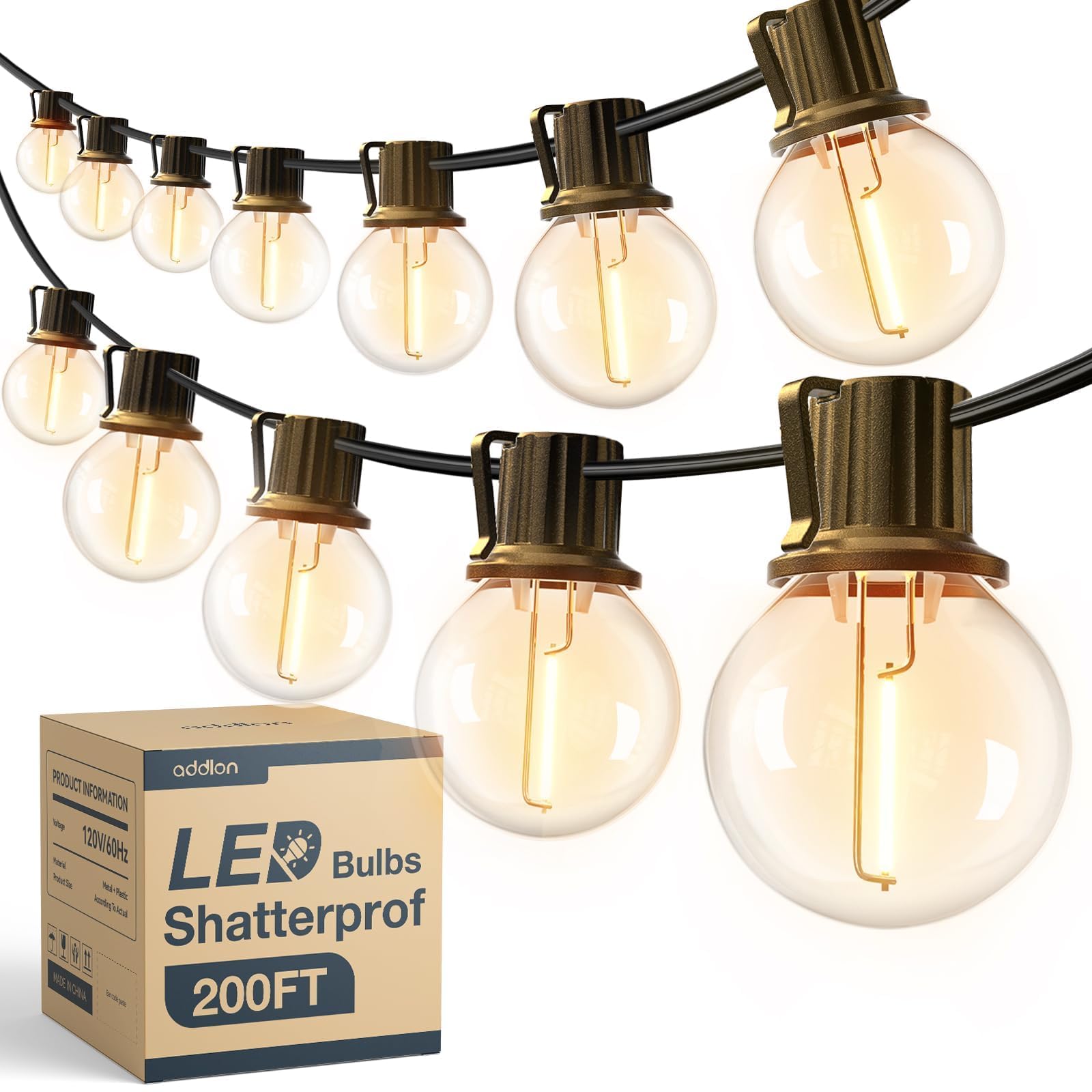 addlon 200FT(4-Pack*50FT) LED Outdoor String Lights, G40 Globe Patio ...