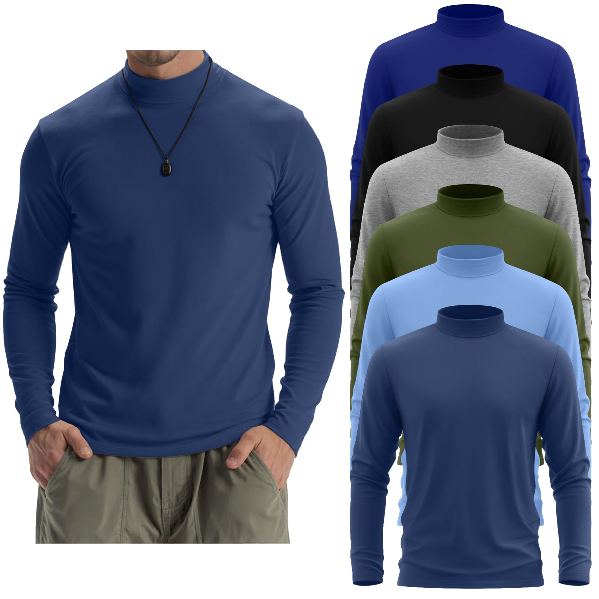 Evervibe 6 Pack Mens Mock Turtleneck Long Sleeve Shirts Thermal Mock ...
