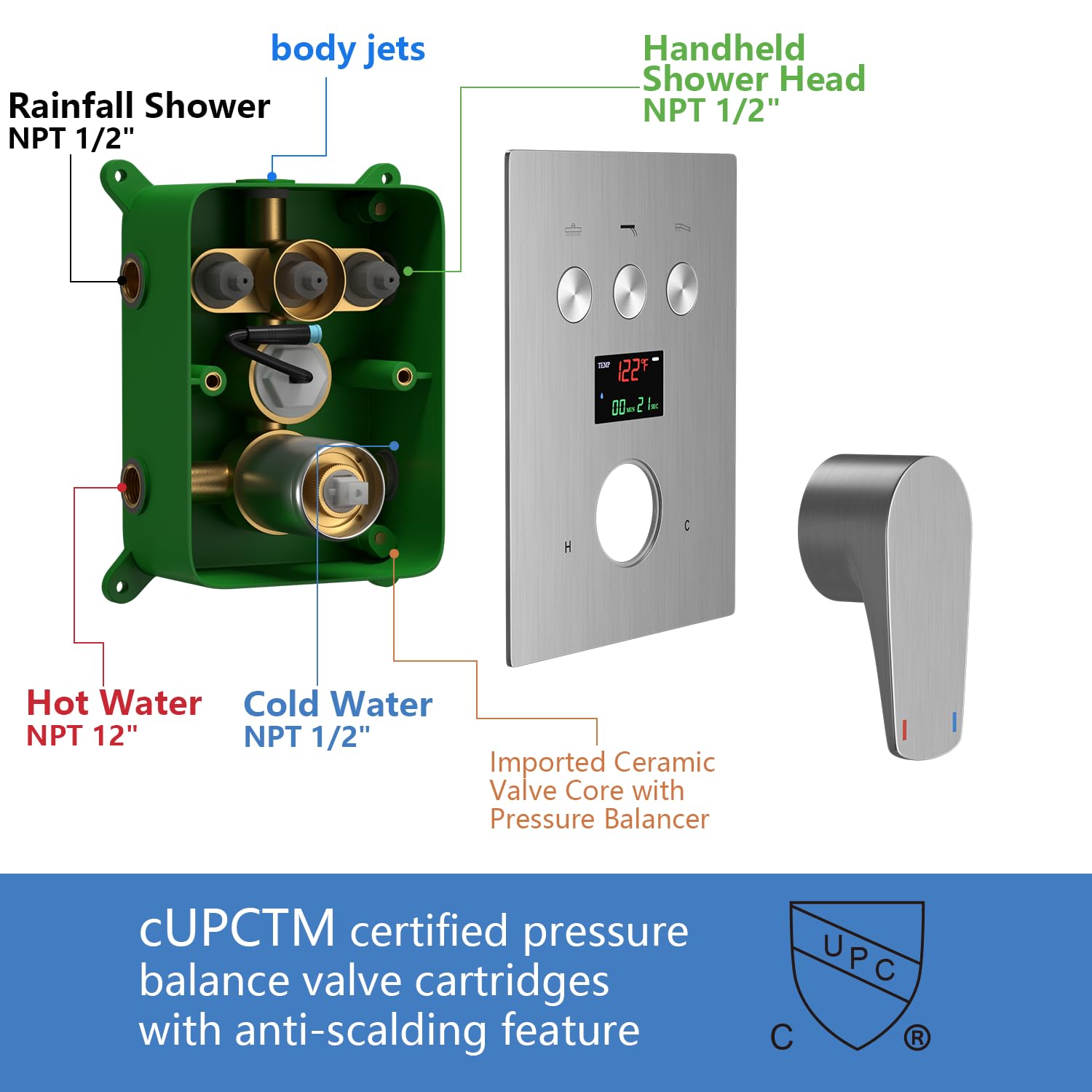 Mua 3 Way Shower Mixer Valve Digital Display Three Function Shower ...