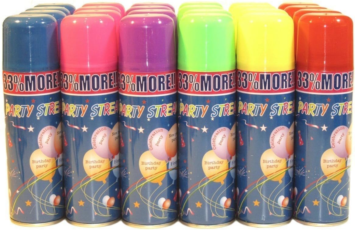 Amazon.com: 96 Party Streamer String Cans in Display Box - Silly Fun ...