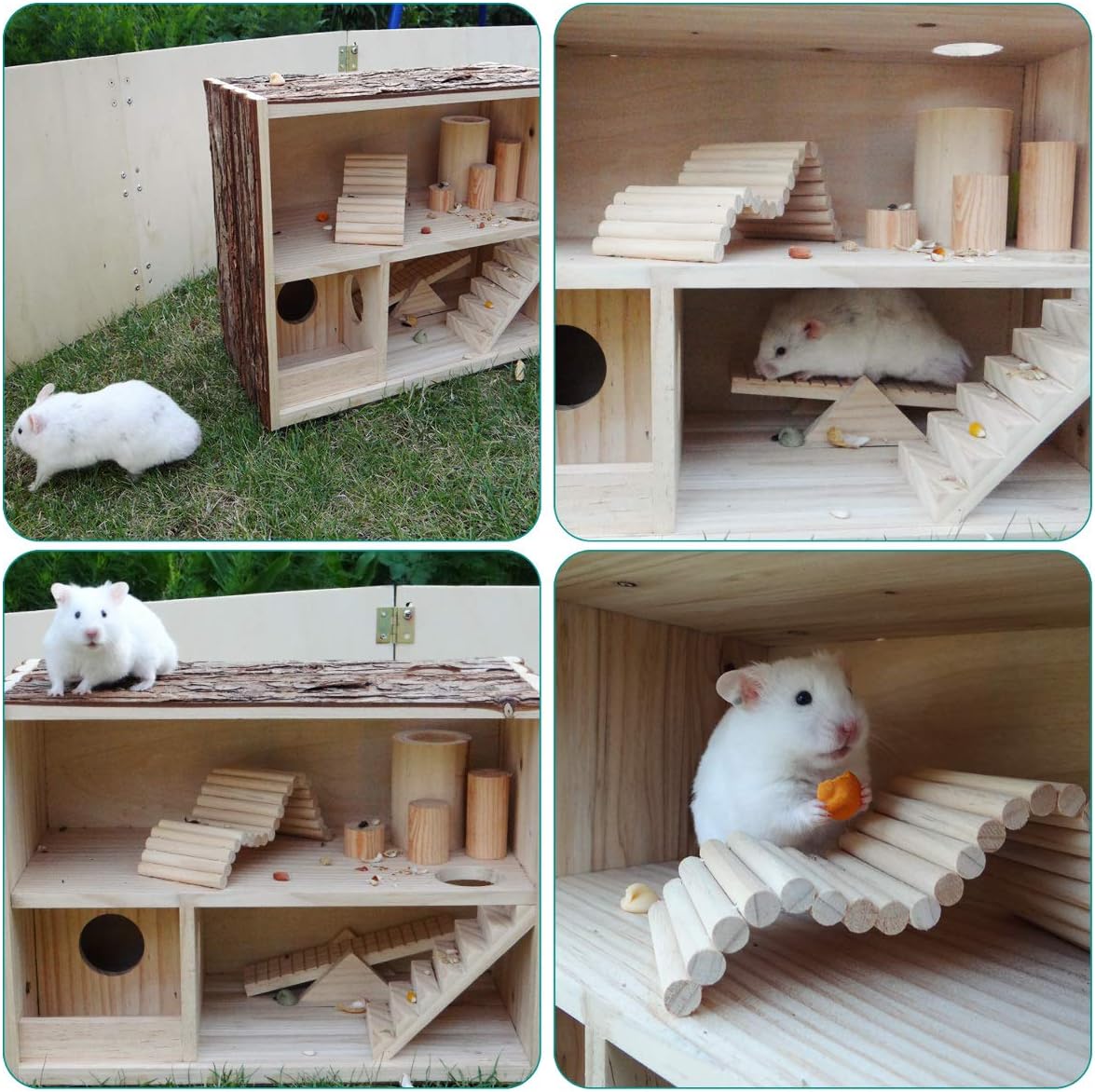 Navaris Natural Wood Hamster House – Wooden Play House and Climbing ...