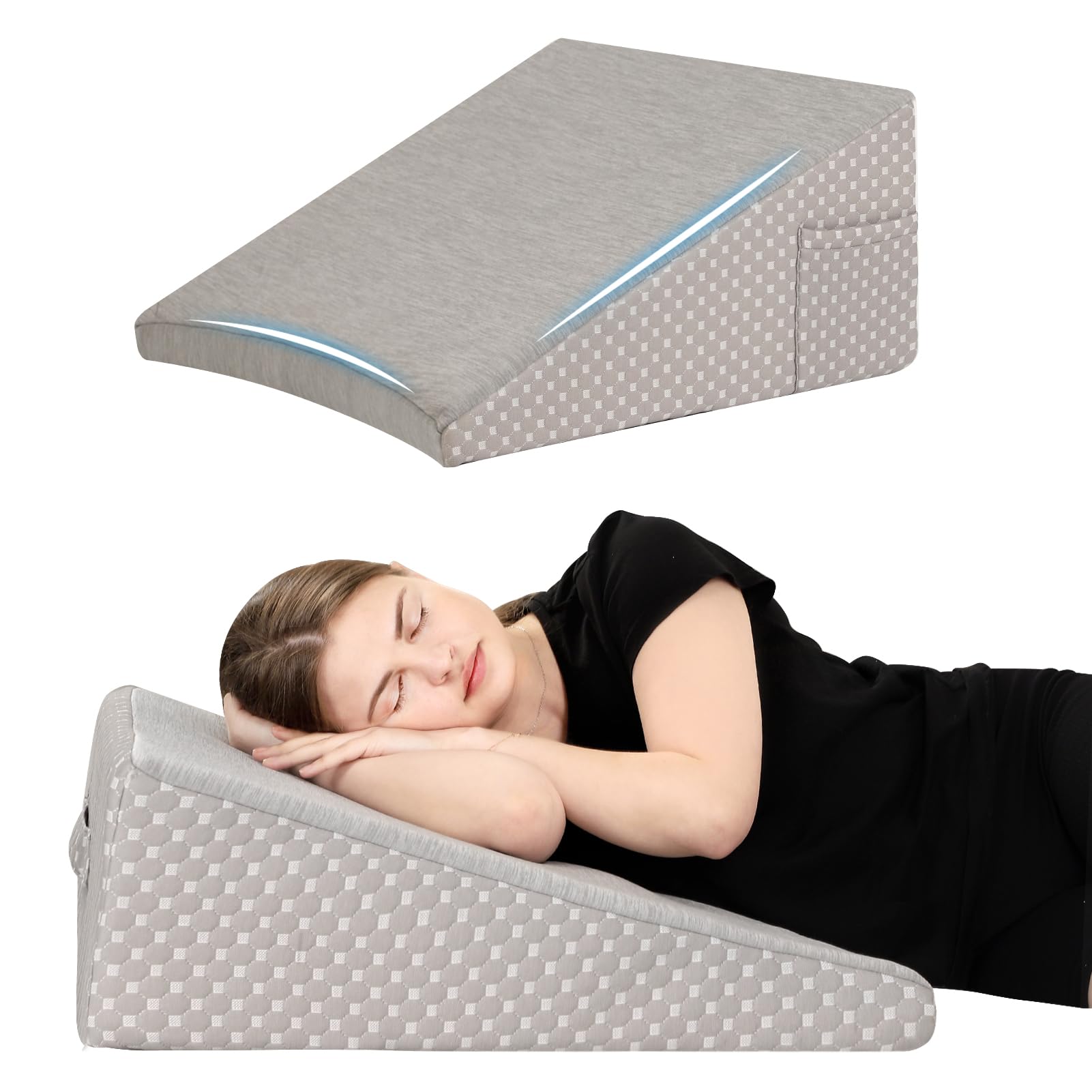 BestRoyal Wedge Pillow for Sleeping, 12 Inch Cooling Triangle Bed ...