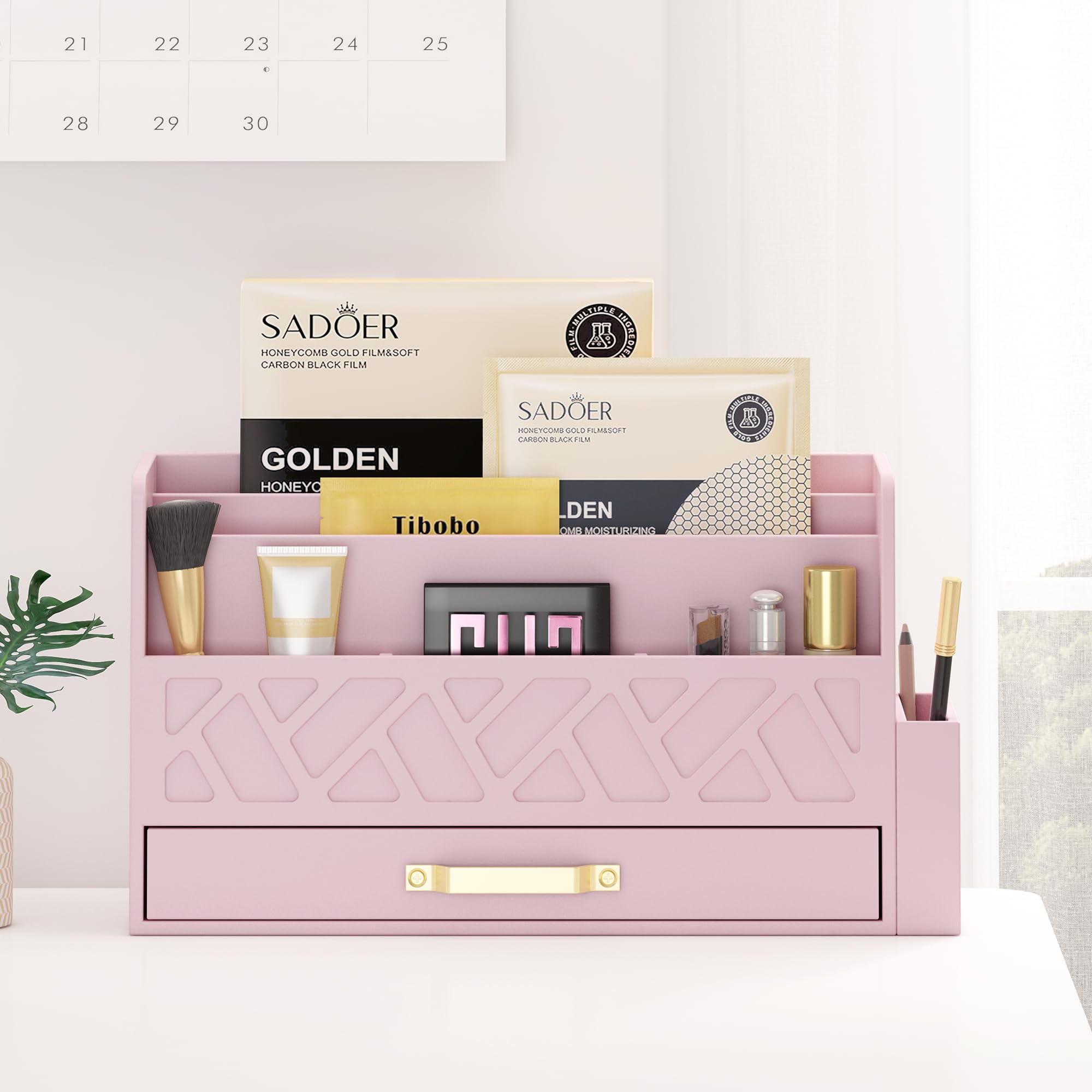 Wisuse Bamboo Desk Mail Organizer with Drawer,Wooden File Bill Sorter ...