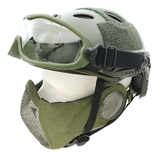 PJ Type Tactical Airsoft Fast Helmet and Foldable Half Face Mesh Mask ...
