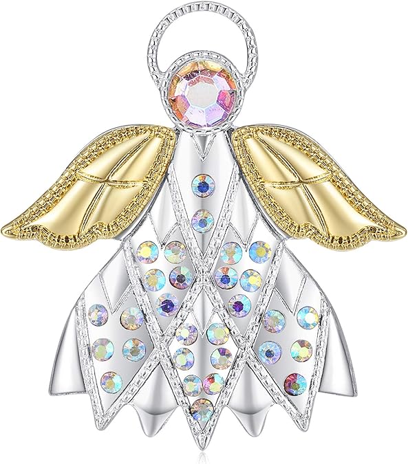 Crystal Guardian Angel Pin Silver Plated with Gold Wings Christmas ...