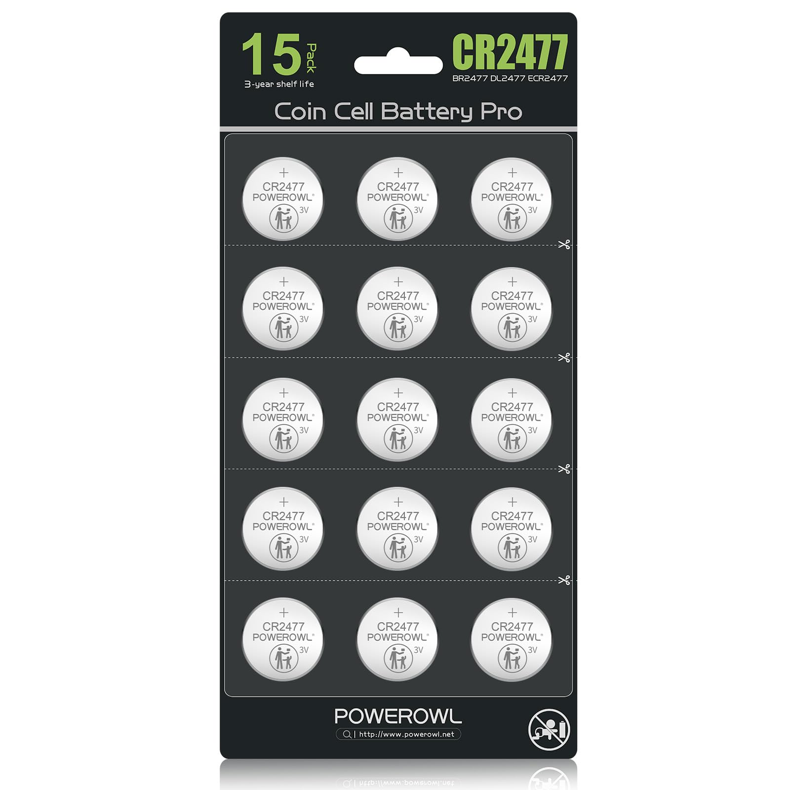 POWEROWL High Capacity CR2477 Battery (15-Pack) 3v Lithium Batteries ...