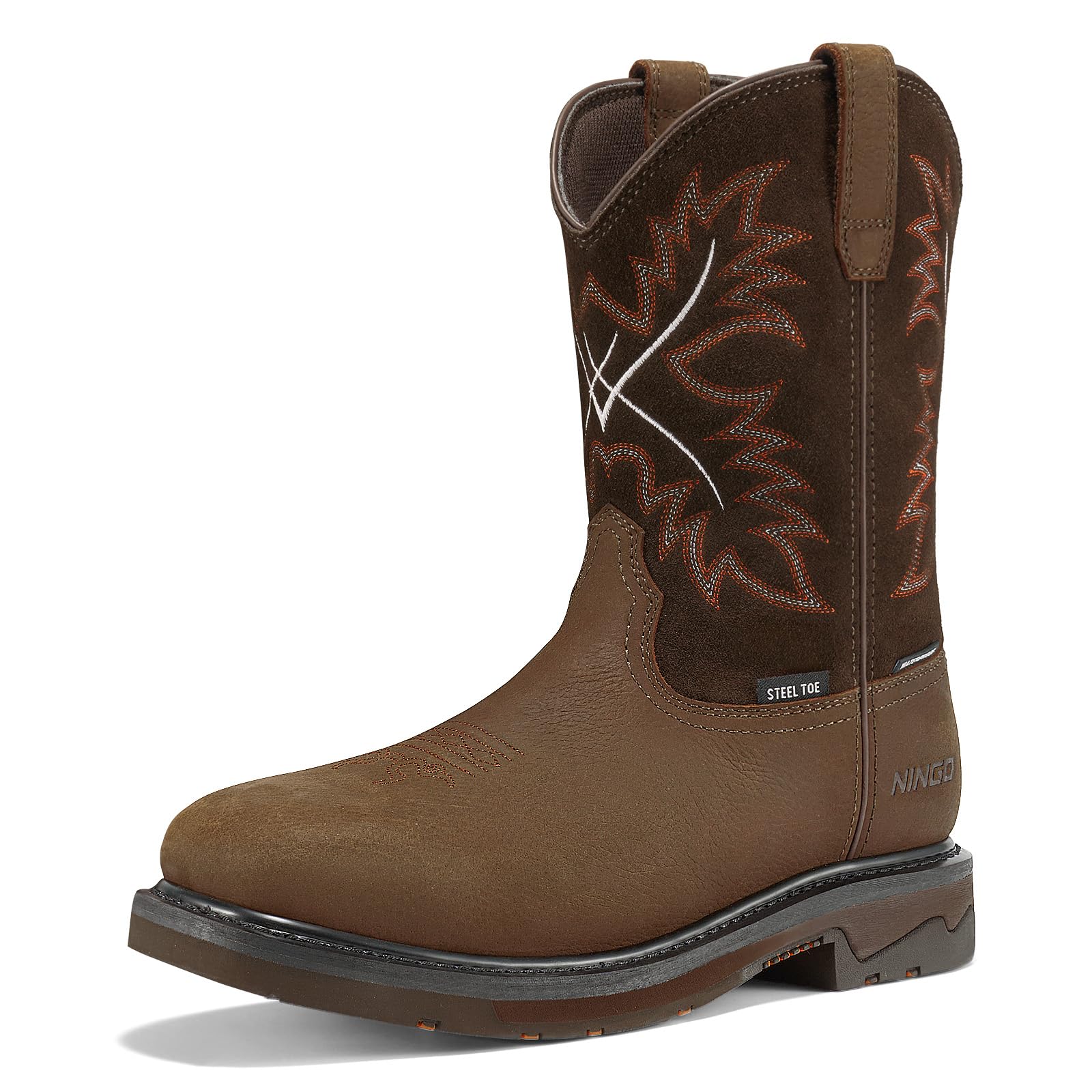 NINGO Mens Steel Toe Work Boots, Waterproof Square Toe Cowboy Boots for ...