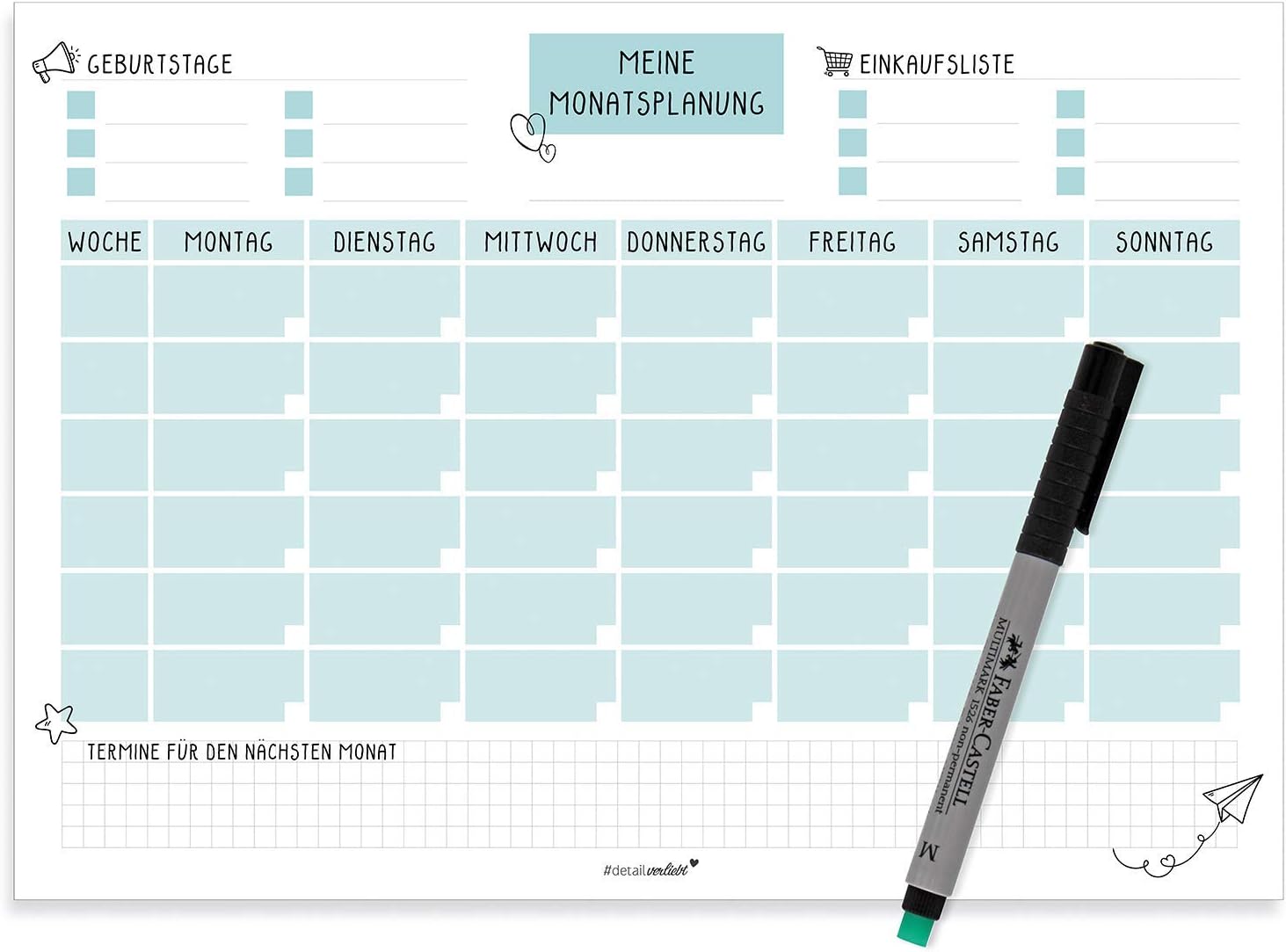 Magnetischer Monatsplaner Whiteboard blau undatiert I DIN A3 Wochen ...