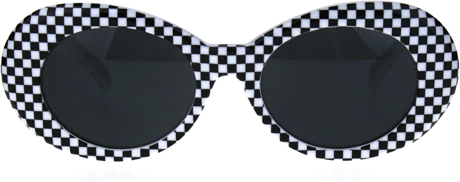 Amazon.com: Vintage Fashion Womens Sunglasses Oval Black White Checker ...