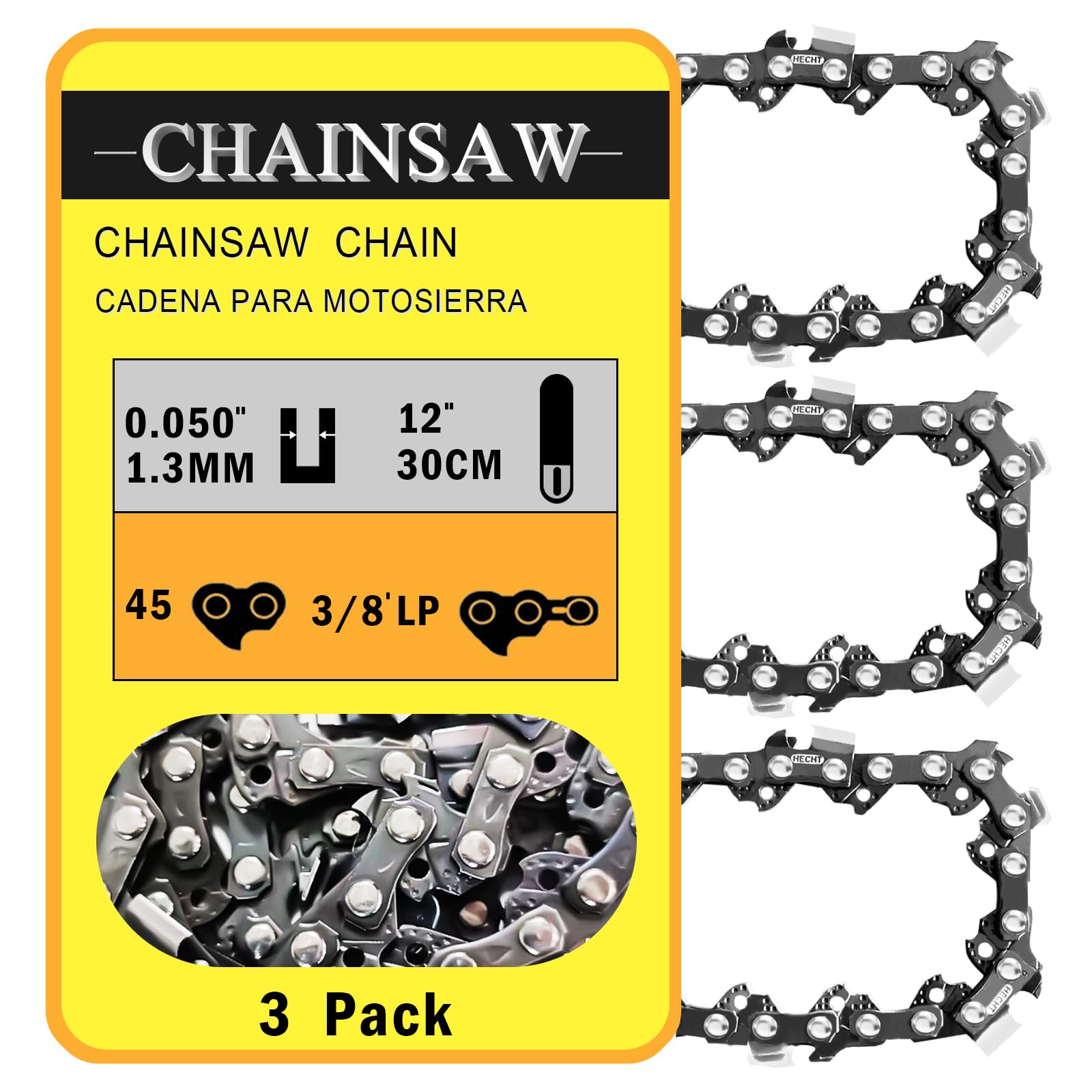 Chainsaw-Chain, 3-Pack 12-inch-Chainsaw-Chain, 3/8" LP Pitch, 050 ...