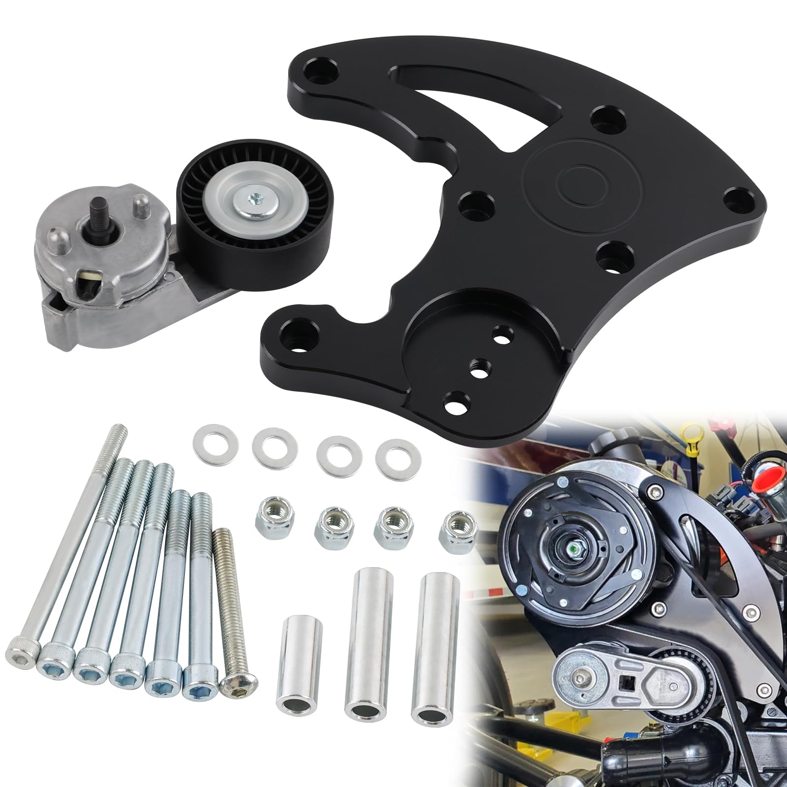 RiAiCiING LS Swap R4 AC Compressor High Mount Bracket Kit with Belt ...