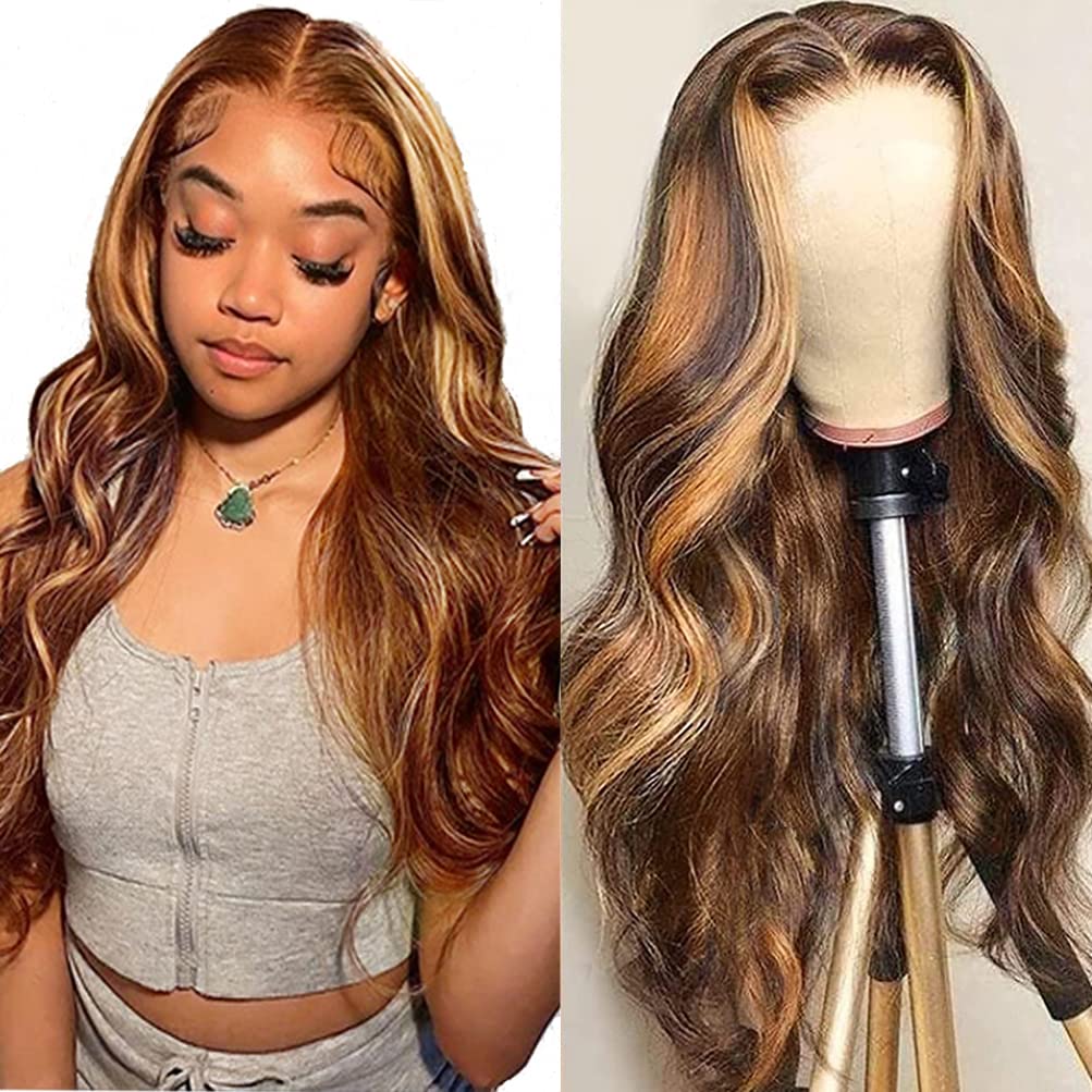 Mua Highlight Ombre Lace Front Human Hair Wig - Pre Plucked 4/27 Brown ...