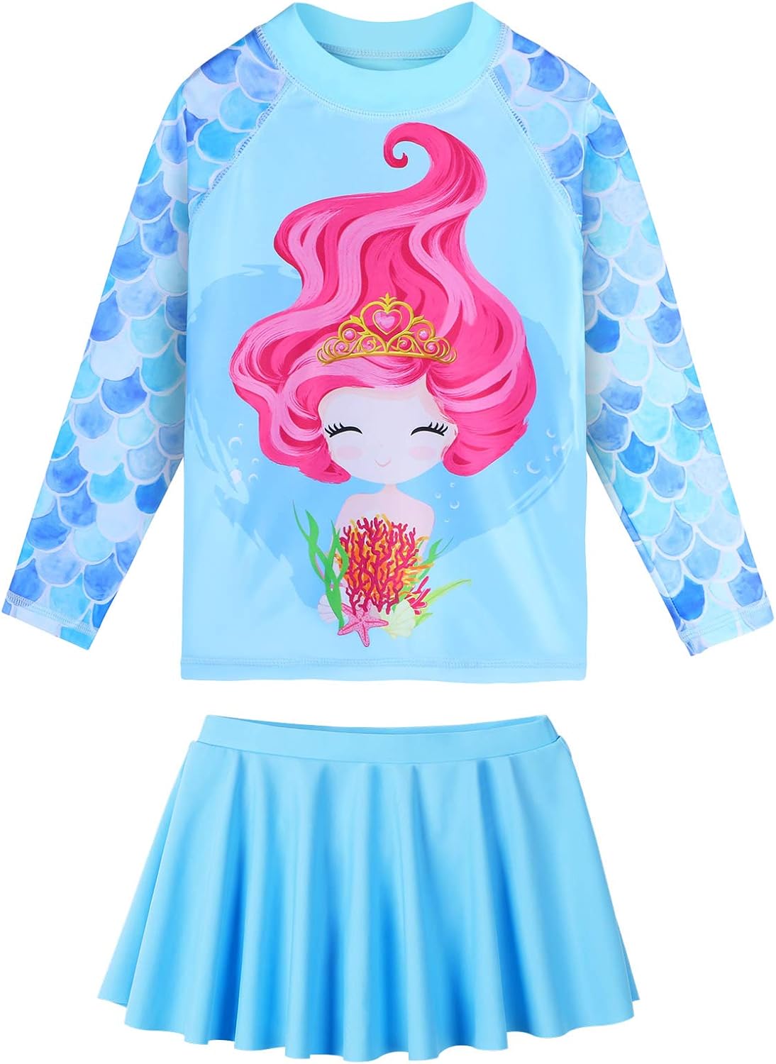 Amazon.com: TFJH E Girls Swimsuits Long Sleeve Swim Dress Two Pieces ...