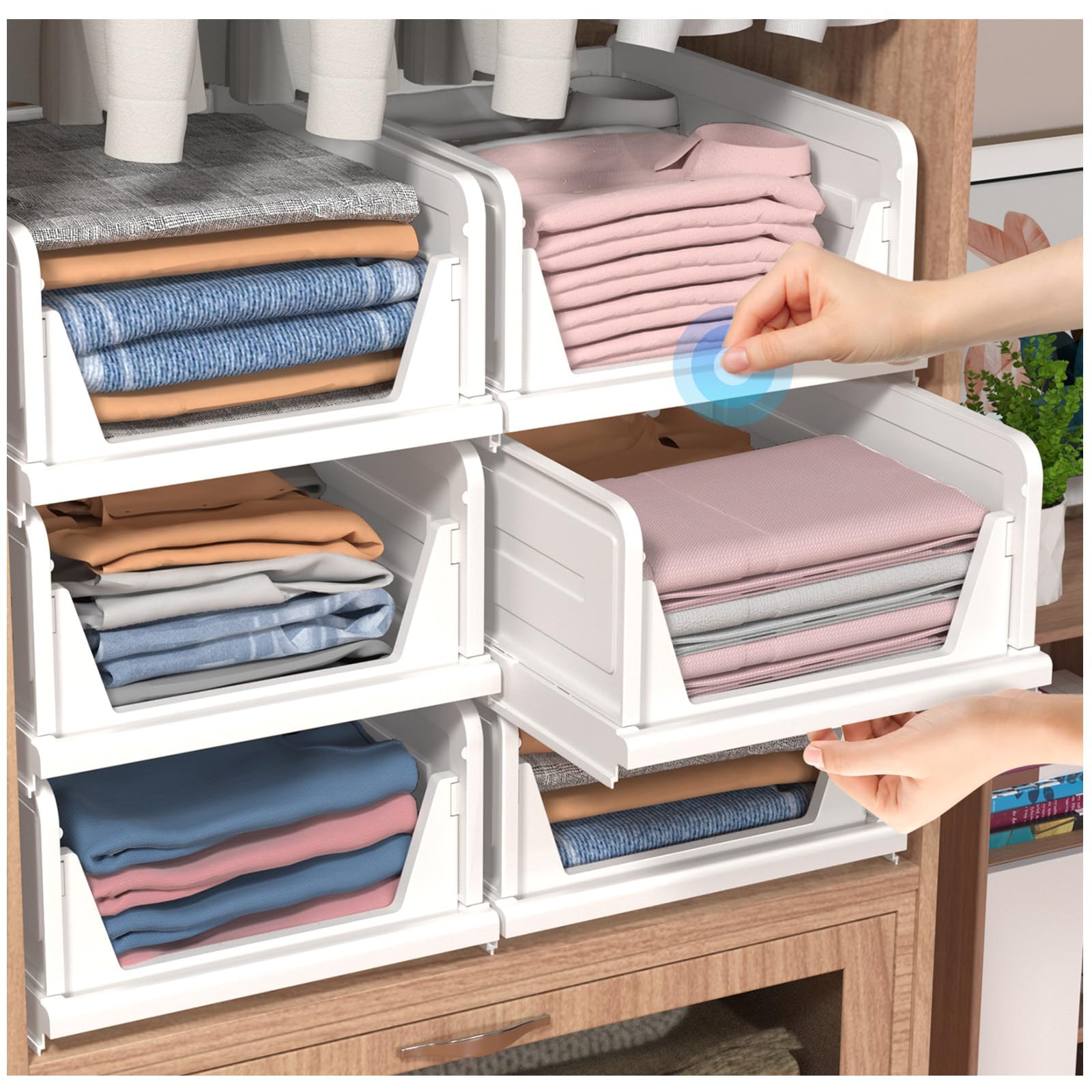 6 Pack Folding Closet Organizers Storage Box, Stackable Storage Bins ...