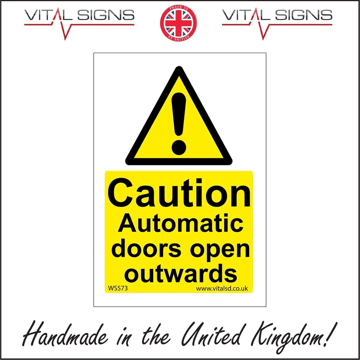 WS573 Warning Sign Caution Automatic Doors Open OUTWARDS Signs 300mm x ...