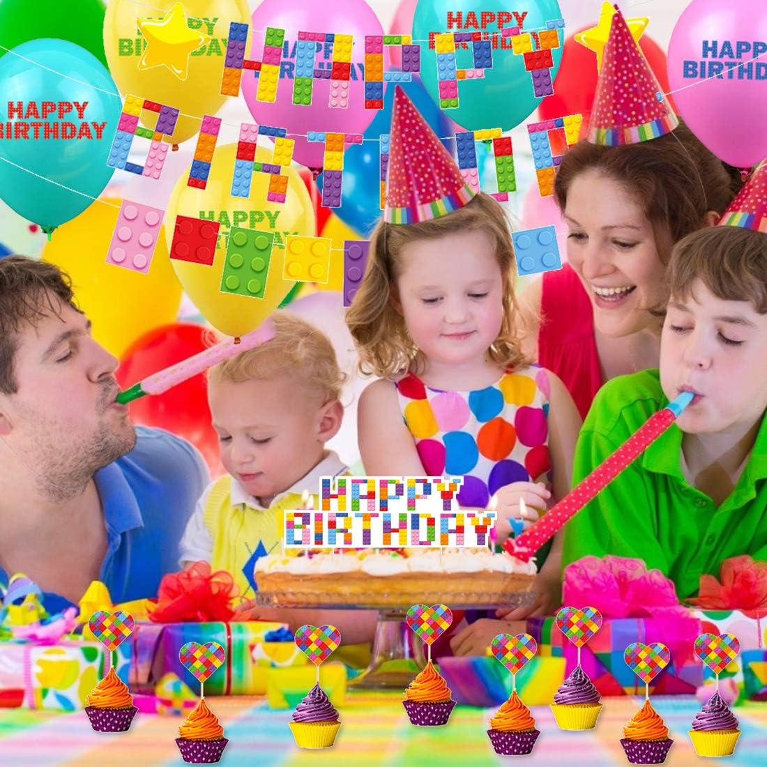 Building Blocks Theme Party Supplies ZSWQ-Colorful Brick and Block ...