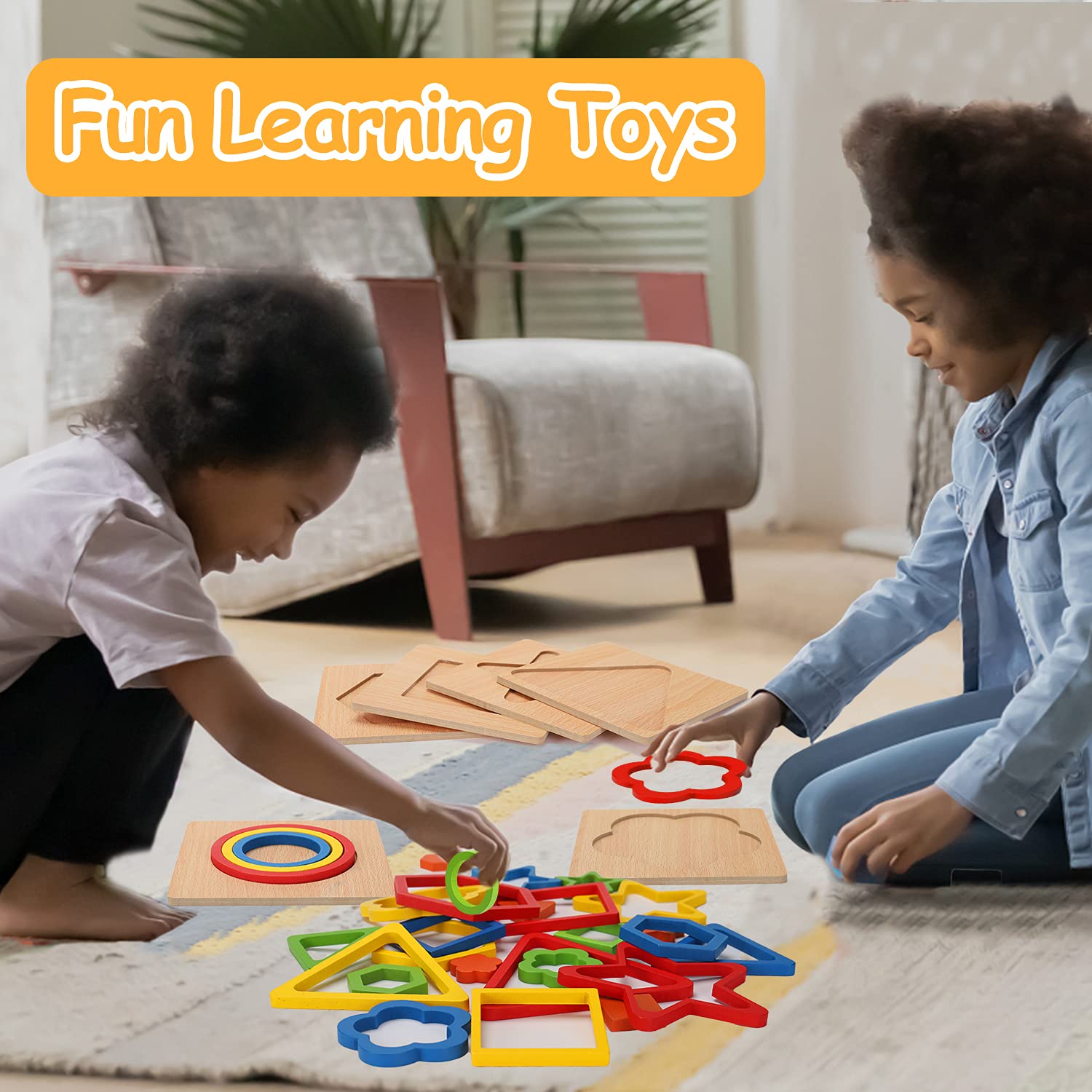 Mua Toddler Puzzles Montessori Toy Wooden Shape Sorting Puzzle Sensory ...