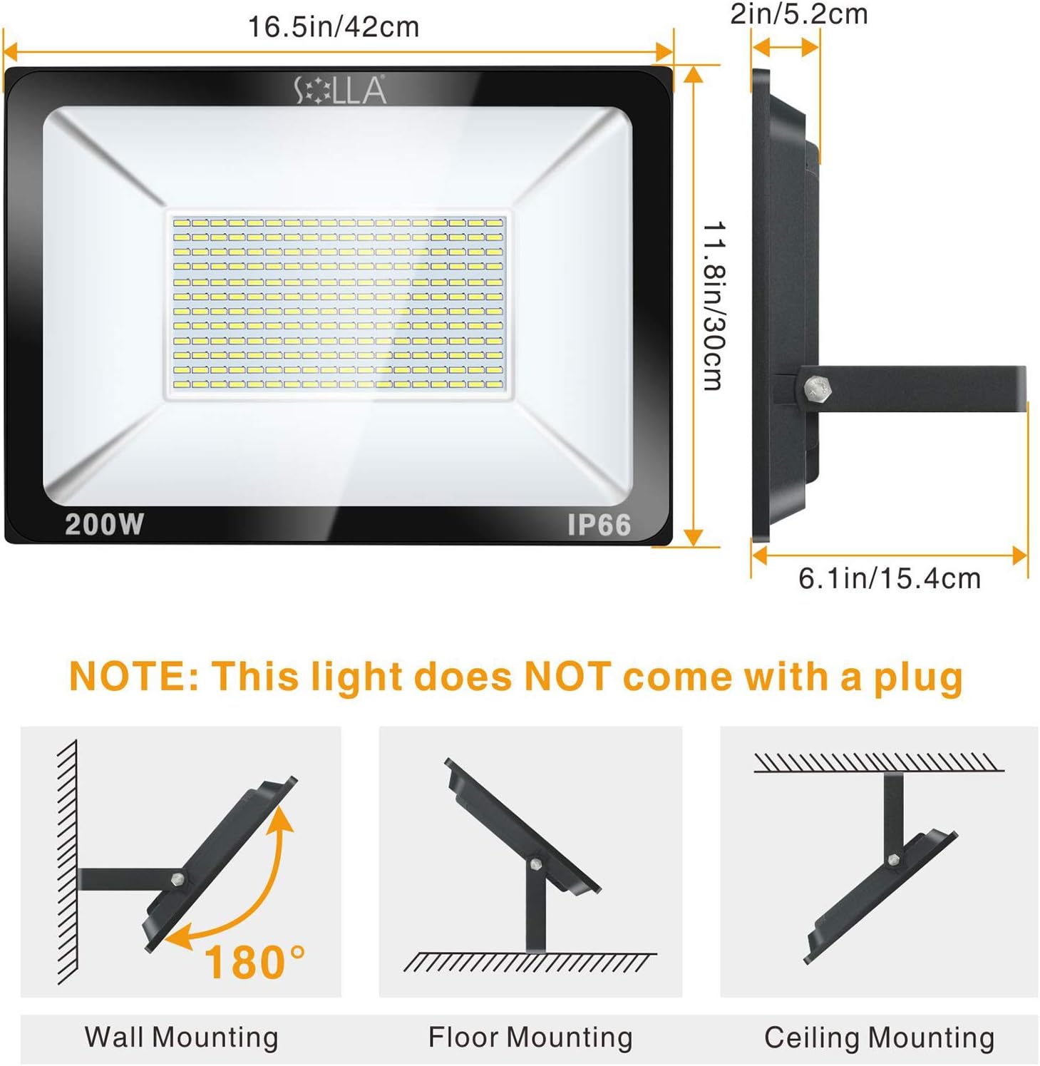100W LED Floodlight IP66 Waterproof Outdoor Security Light, 8000LM ...