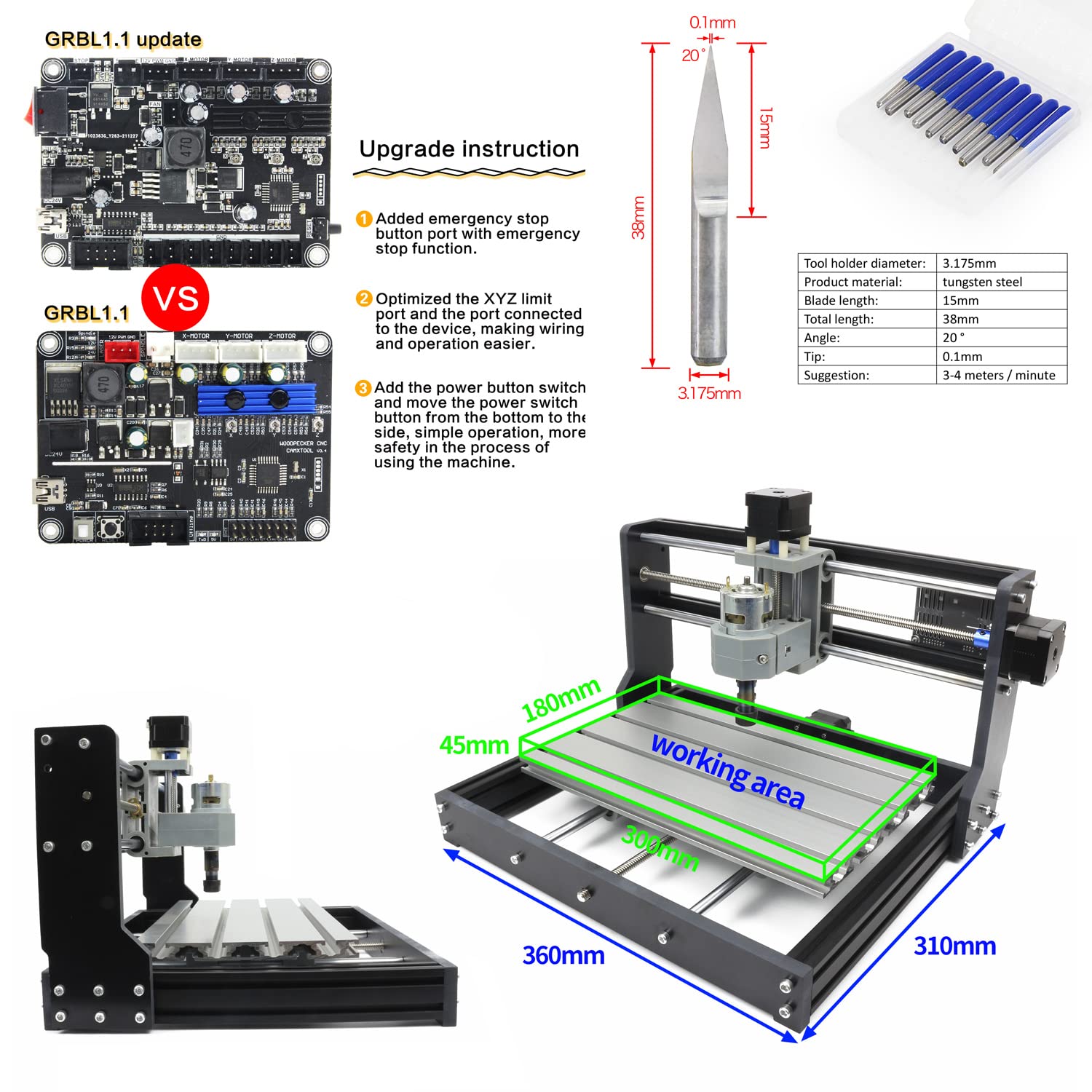 Mua RATTMMOTOR DIY CNC Router Kit, 3 Axis Hobby CNC Router Machine GRBL Control, Plastic Acrylic ...