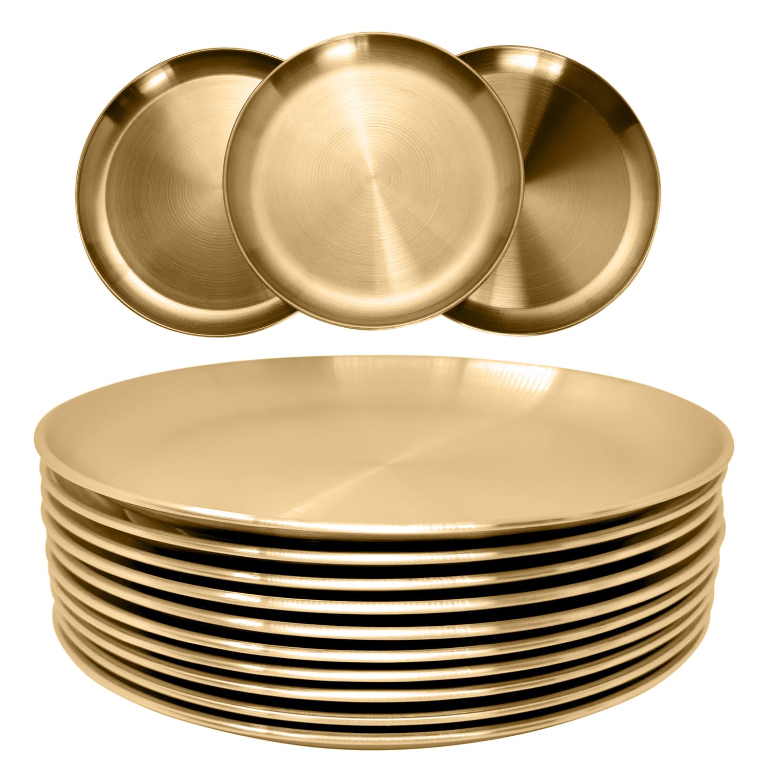 CAMBUY Stainless Steel Plates Metal Gold Dinner Plates Unbreakable ...