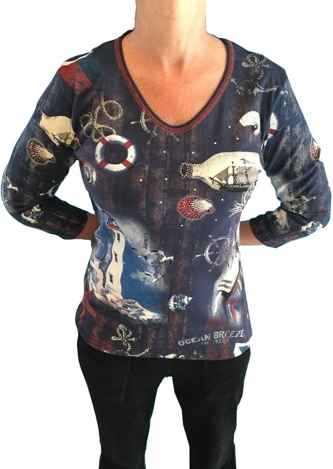 Cactus Bay Clothing Women's Nautical Motif 3/4 Sleeve Shirt Small Blue ...