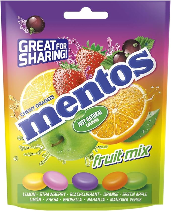 Mentos Mix Frutas, Caramelo Masticable con Zumo de Frutas - 7 bolsas de ...