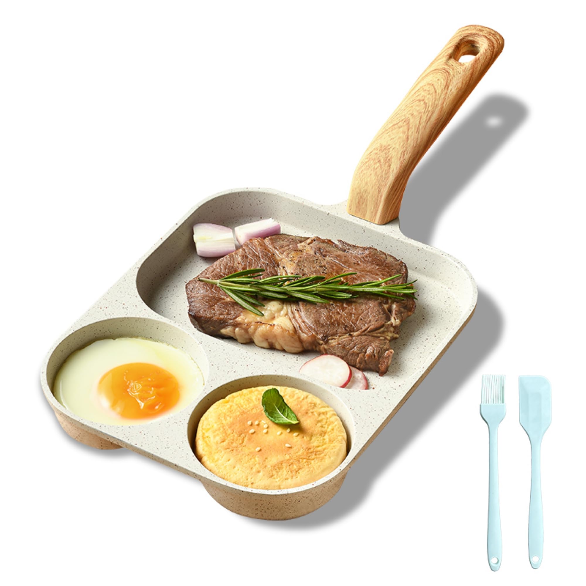 Kundita 3 Cups Egg Frying Pan with 3-In-1 Cup Design and Raised Handle ...