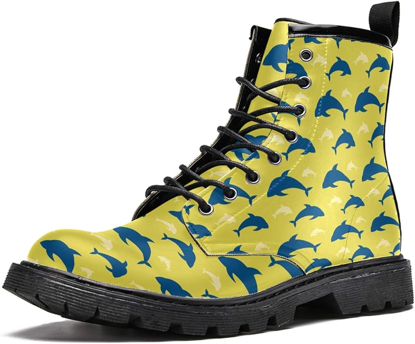 MAPOLO Men's High Top Boots Lace Up Dolphin Yellow Nautical Winter ...