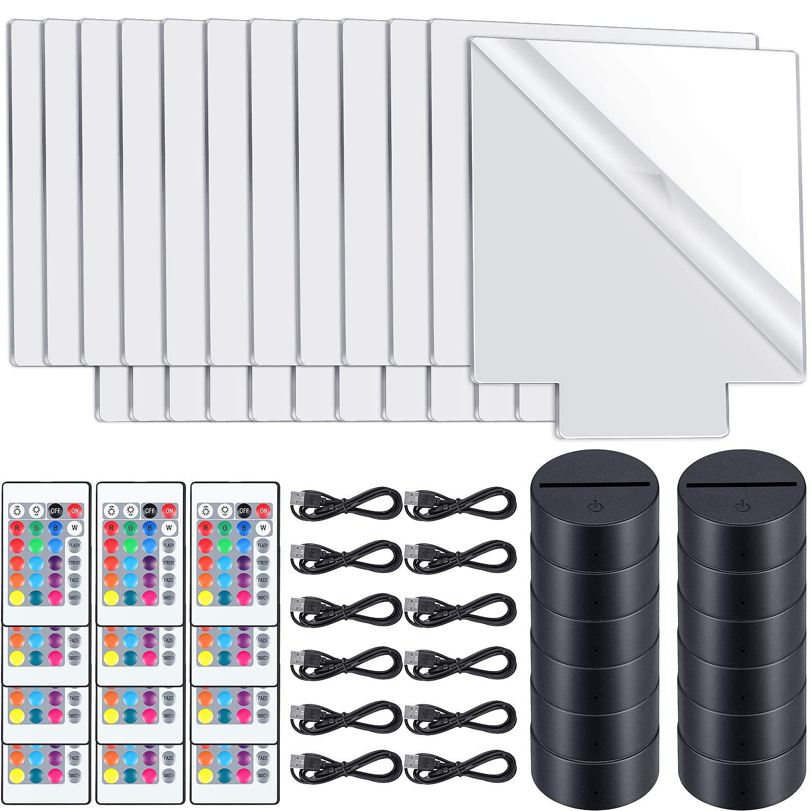 Riakrum 12 Pieces LED Light Base with Clear Acrylic Sheet 3D Night LED ...