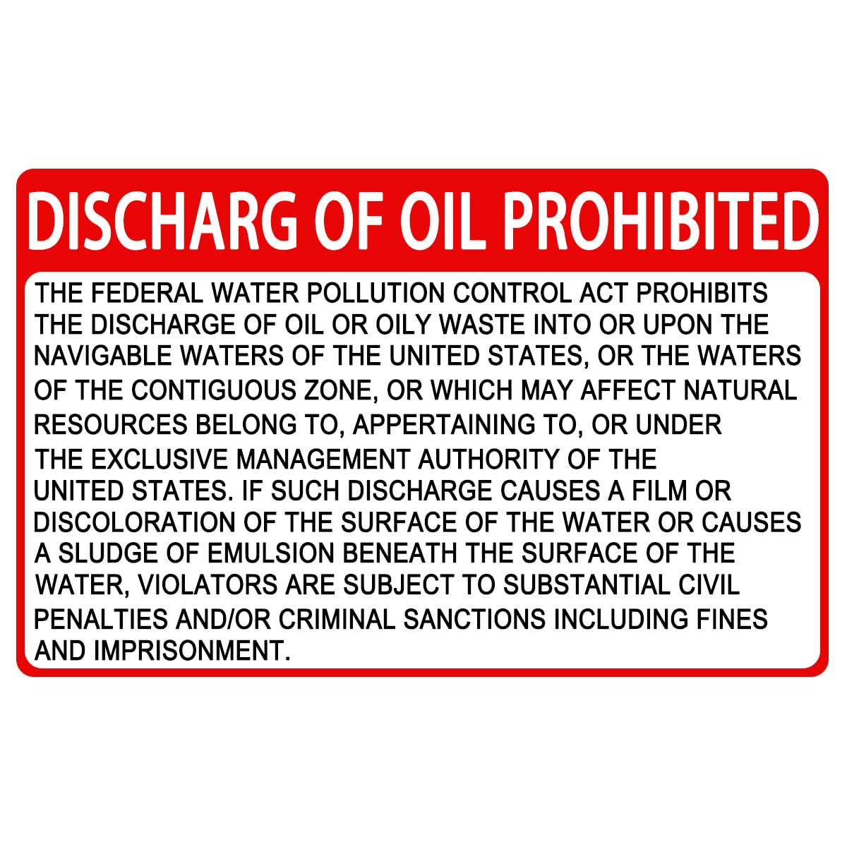 Discharge of Oil Prohibited Sign, 8x5 Inch Hazard Waste Sticker Safety ...
