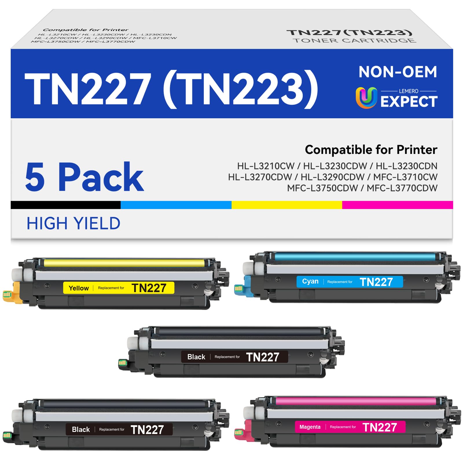 LEMERO UEXPECT TN-227BK/C/M/Y High Yield Toner Cartridge Compatible ...