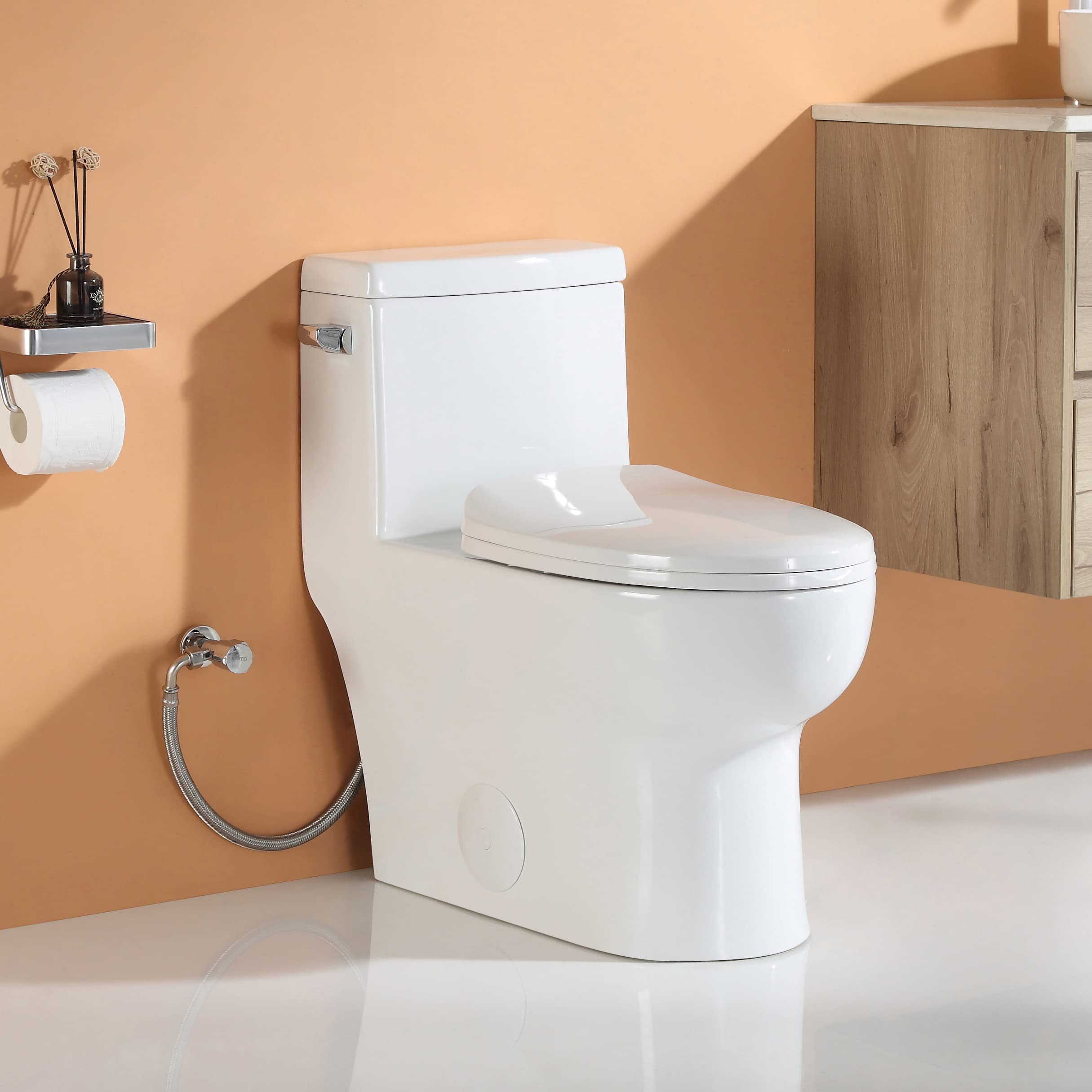 HOROW HR-ST076W Elongated Toilet with Left-Hand Trip Lever, One Piece ...